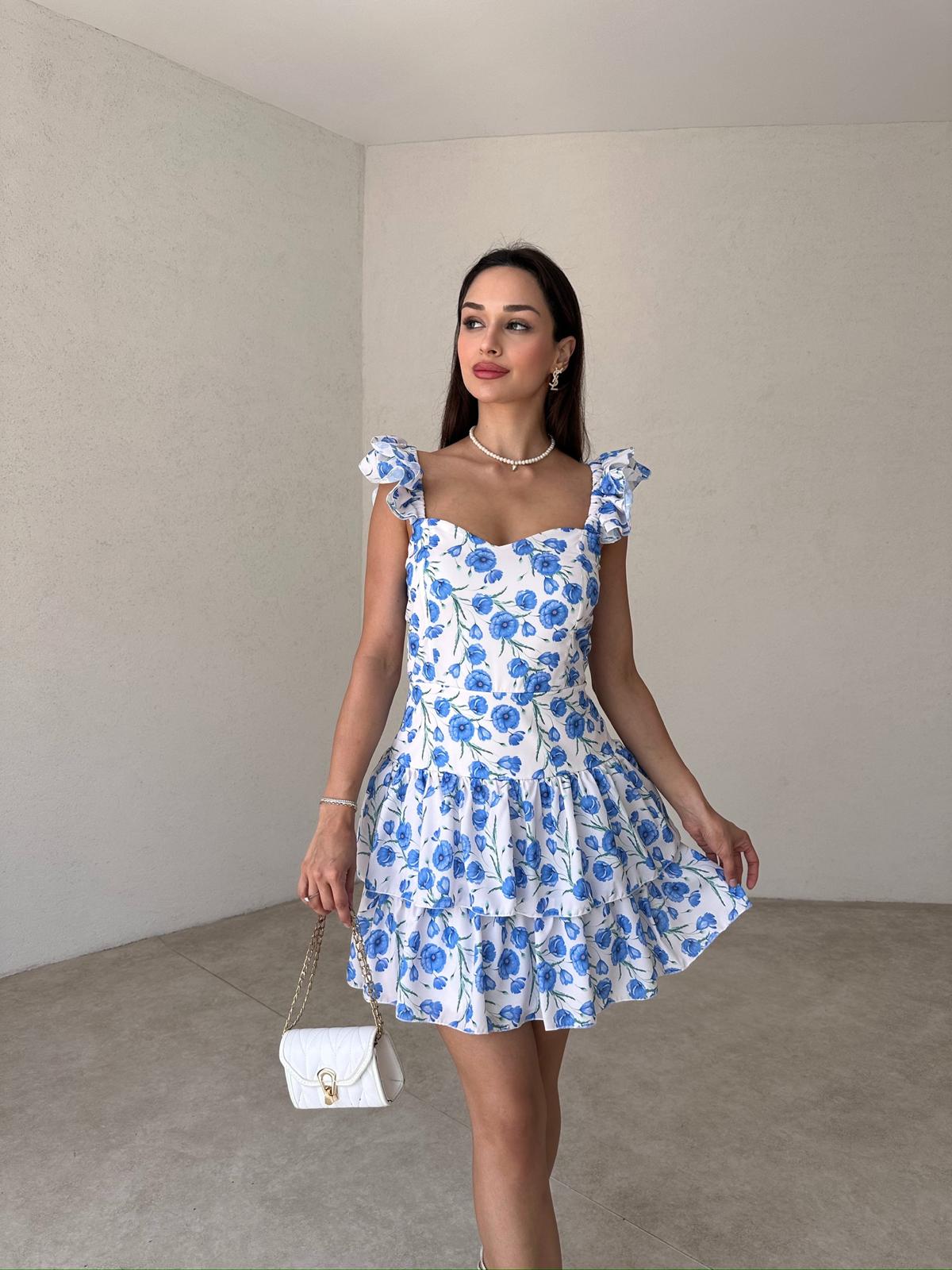 ANESTA Mini Elbise 2340 - Mavi ELBİSE Mooi Butik