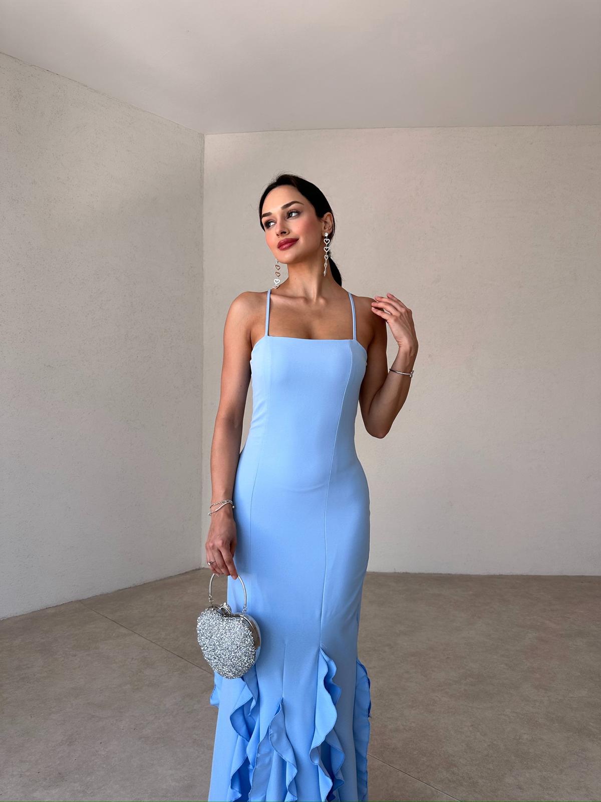 BETA Maxi Elbise 1016 - Mavi ELBİSE Mooi Butik