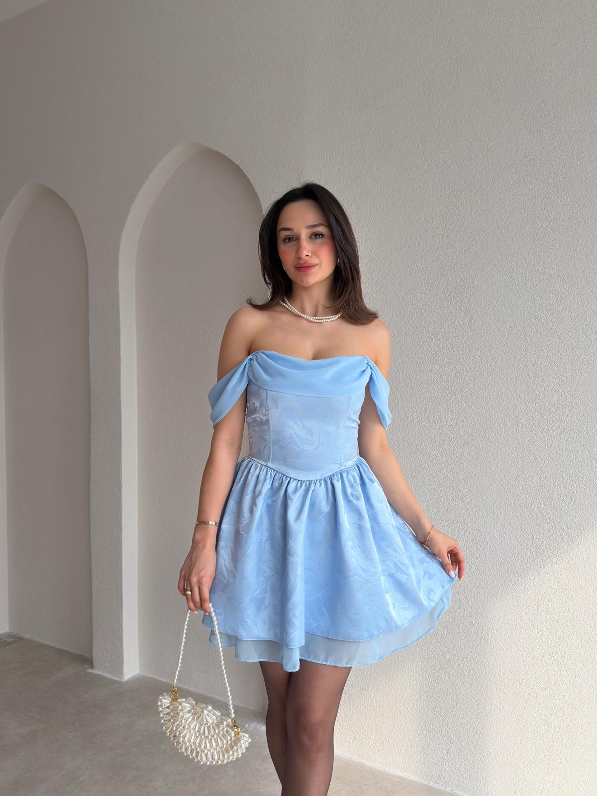 CARDY Saten Mini Elbise 9053 - Bebe Mavisi MİNİ ELBİSELER Mooi Butik