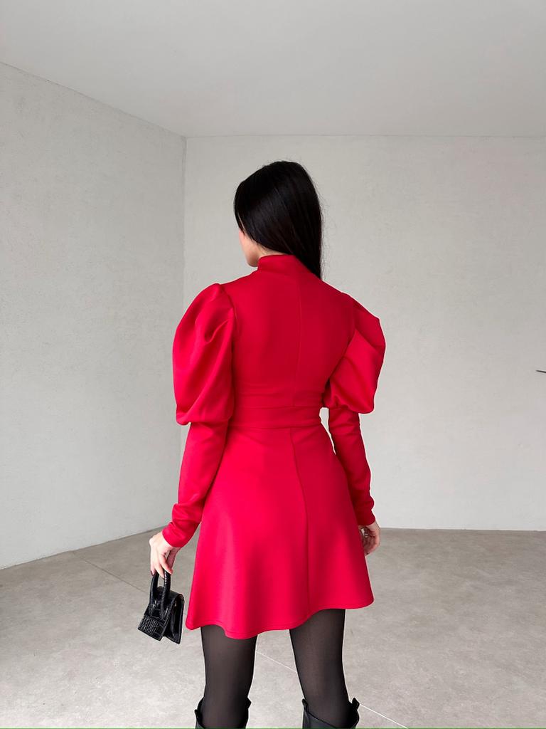 Karpuz Kol Mini HİLDA Elbise 5021 - Kırmızı ELBİSE Mooi Butik