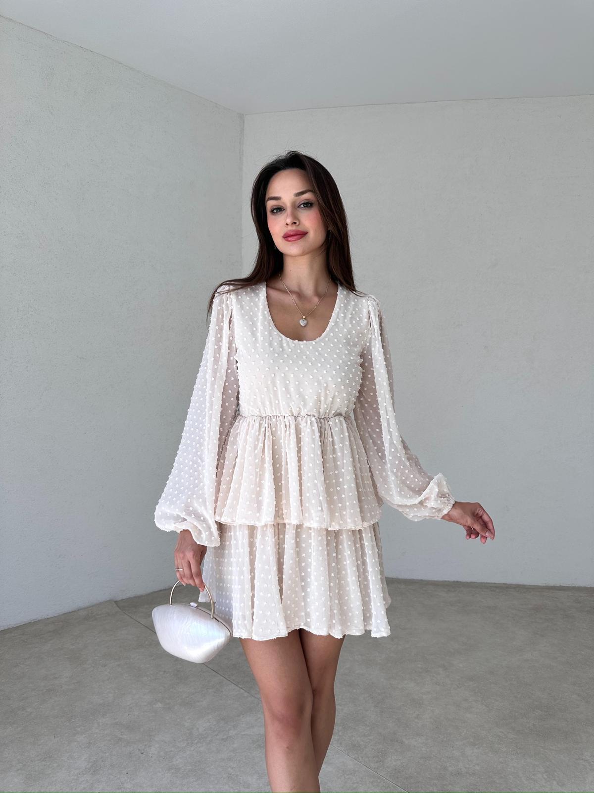 LASPE Mini Elbise 3012 - Krem ELBİSE Mooi Butik