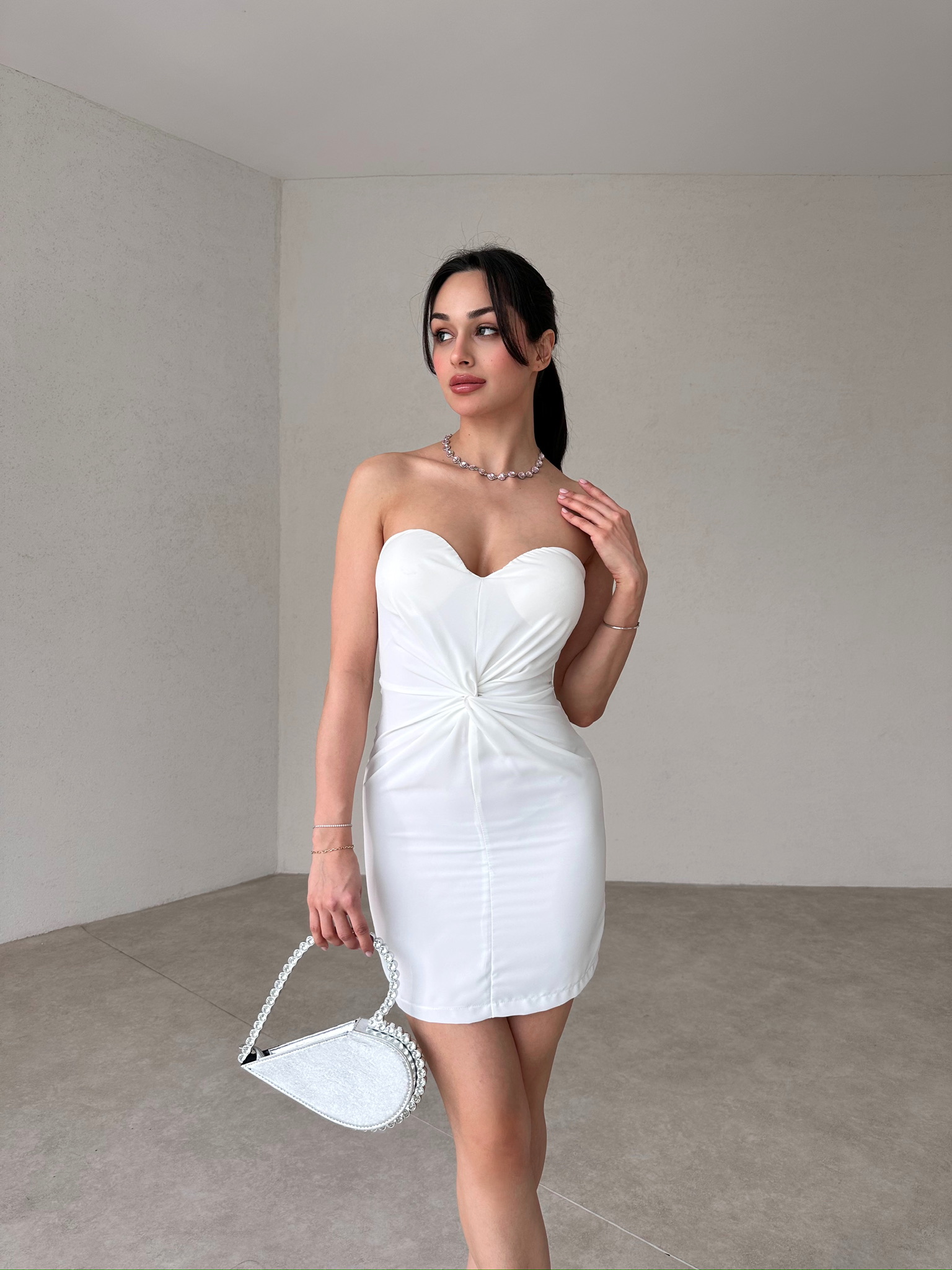 MİLLİE Mini Elbise 5455 - Beyaz ELBİSE Mooi Butik