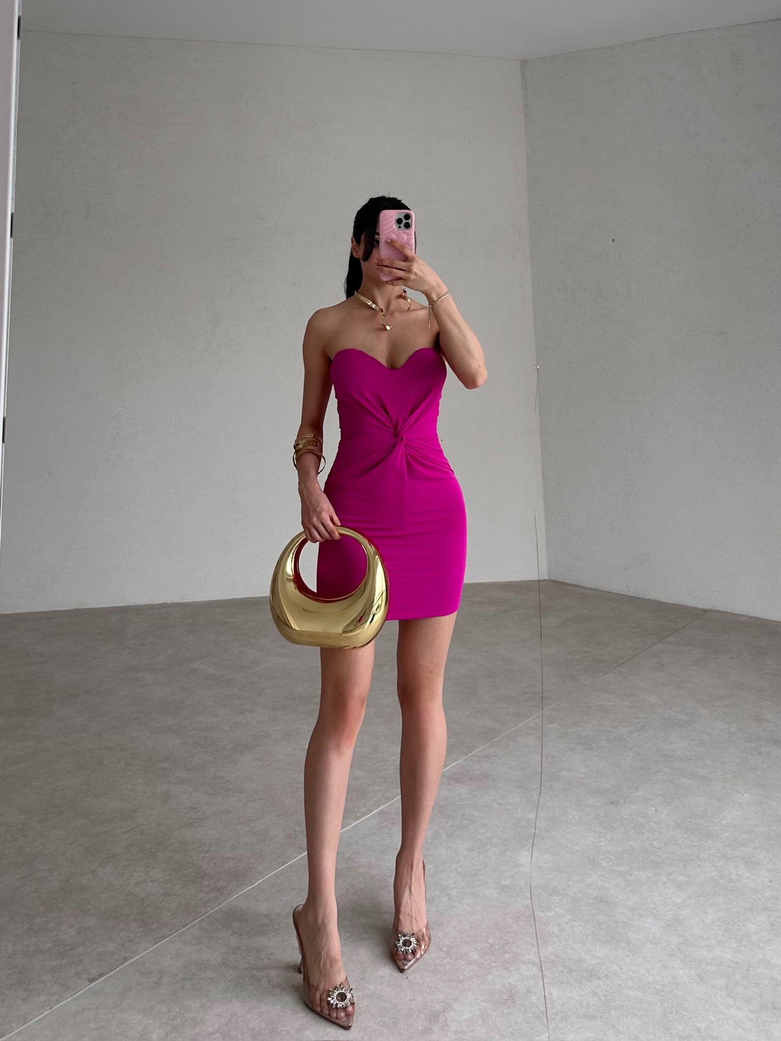 MİLLİE Mini Elbise 5455 - Fuşya ELBİSE Mooi Butik