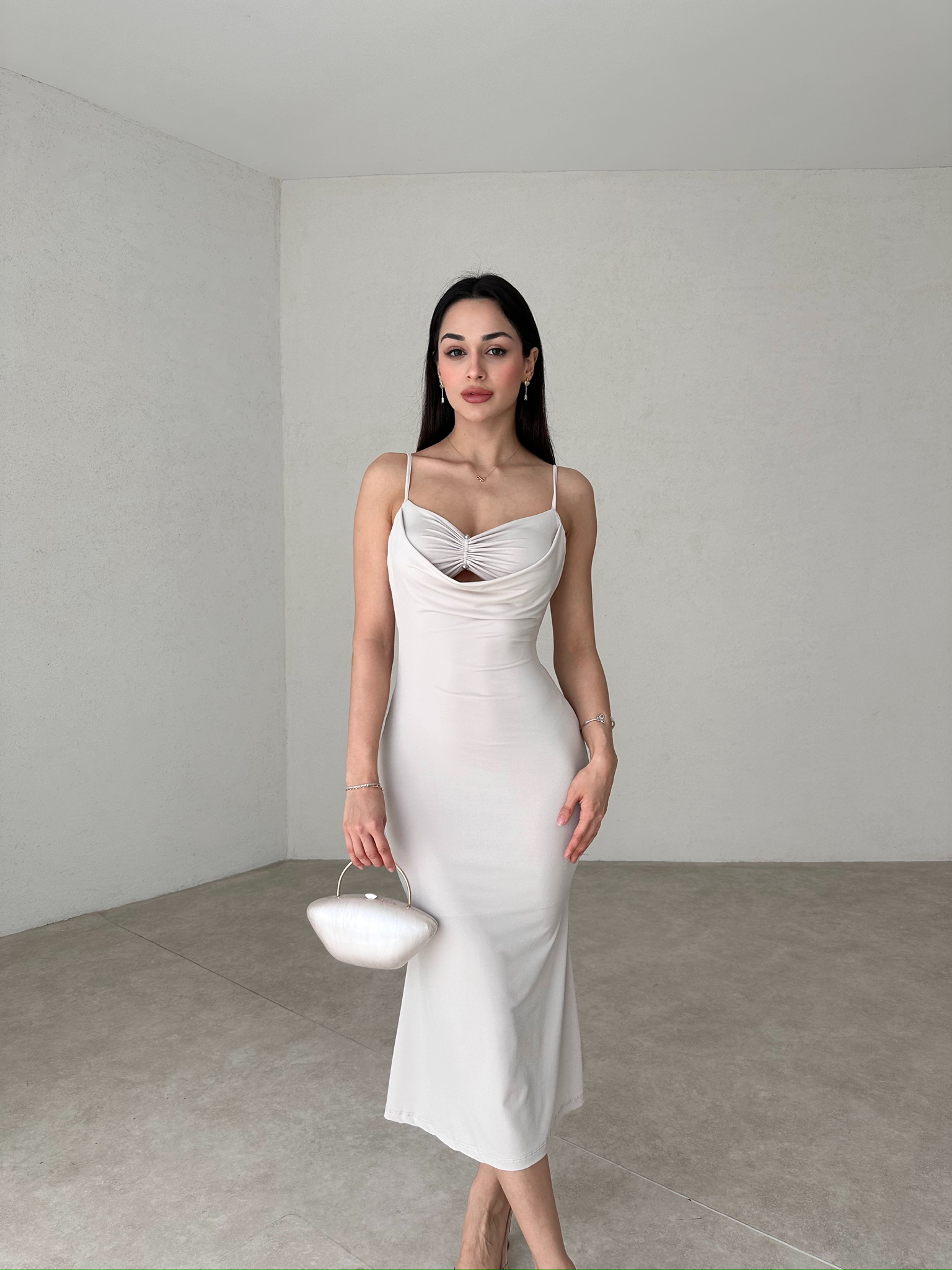 PAULA Midi Elbise 5654 - Bej BASIC Mooi Butik